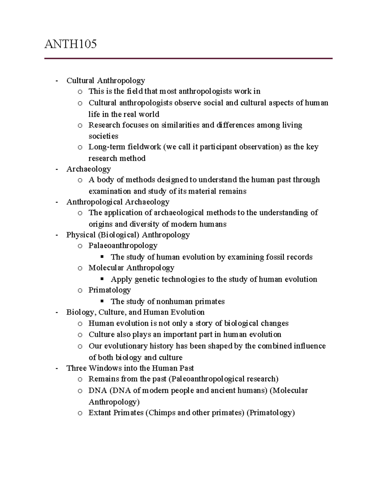 ANTH105 - Comprehensive Lecture Notes on Cultural Anthropology - Studocu