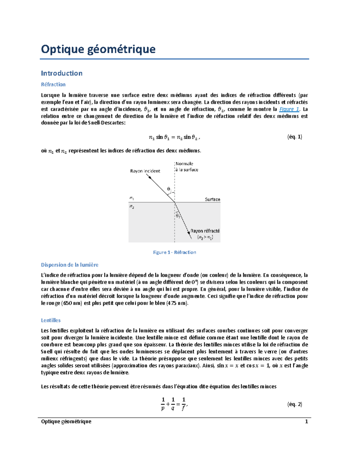 Optique géométrique - Manuel de Réfraction et Lentilles (PHYS 101 ...