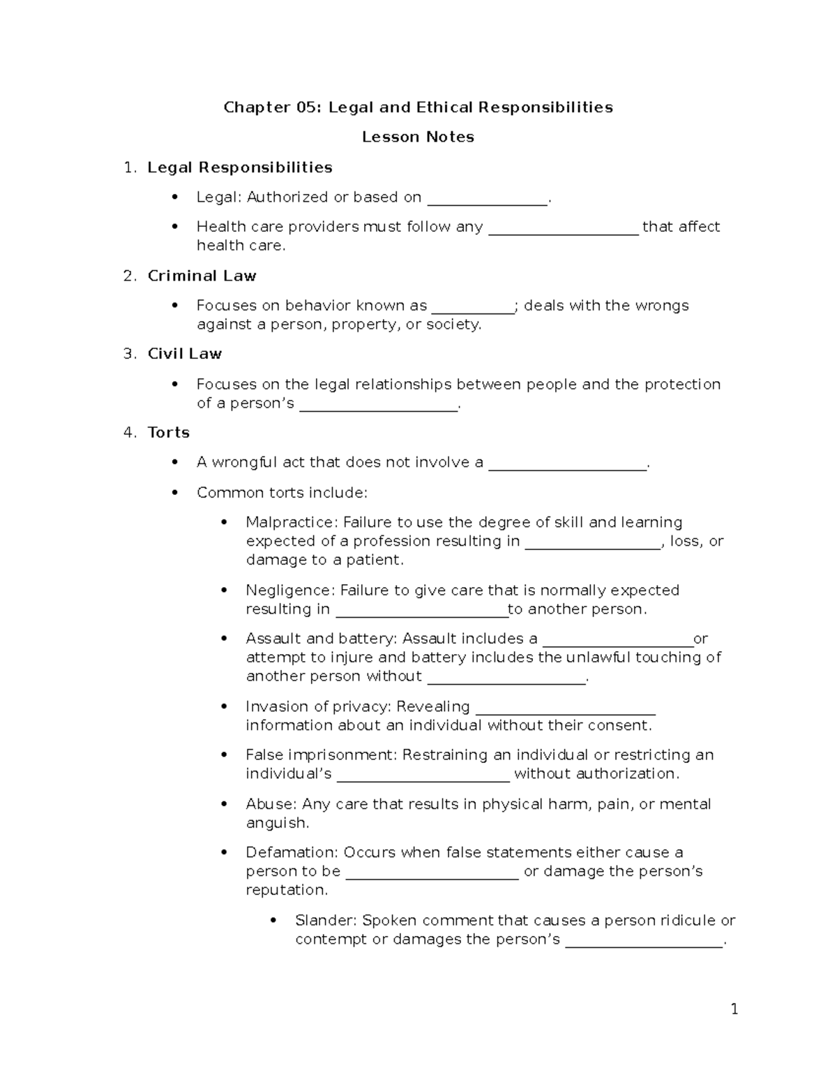 Lesson Notes - Chapter 05: Legal and Ethical Responsibilities Lesson ...
