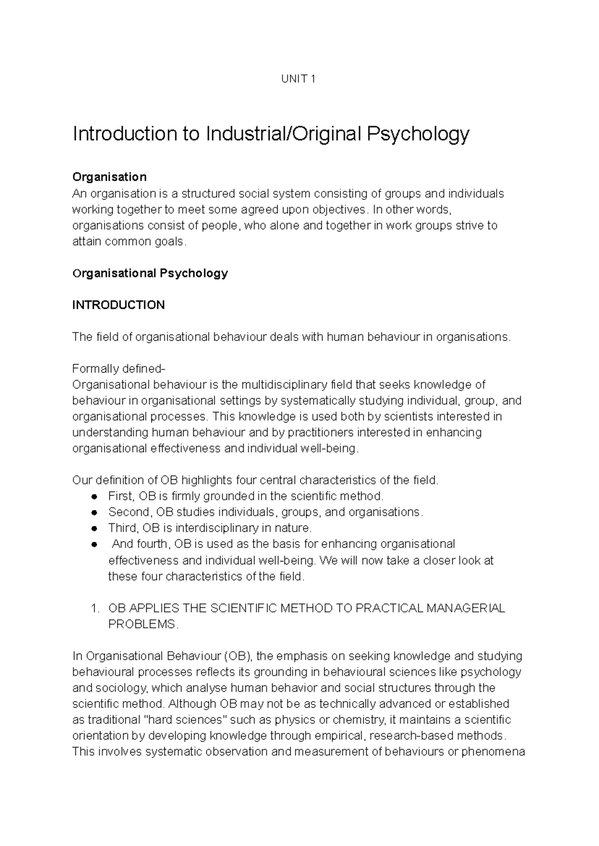 Organizational Psychology Notes - Introduction to Industrial Psychology ...