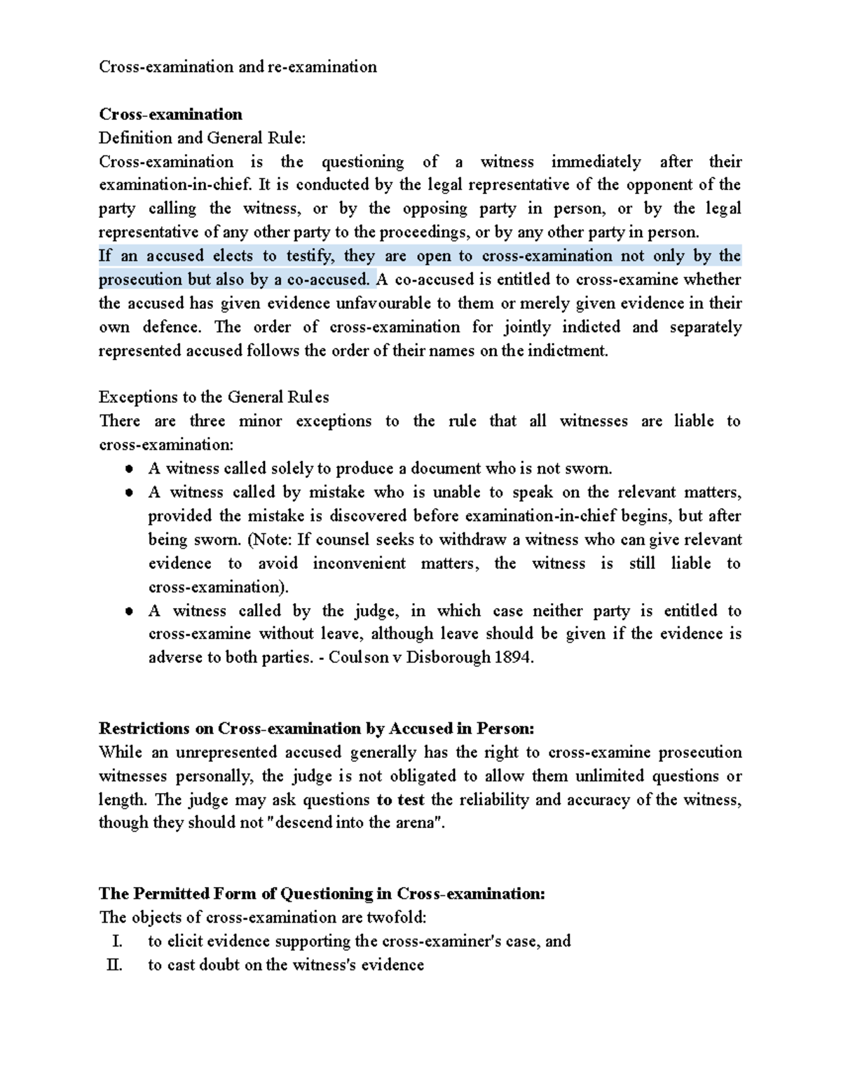 Cross Examination and Re-examination: Legal Principles and Rules - Studocu