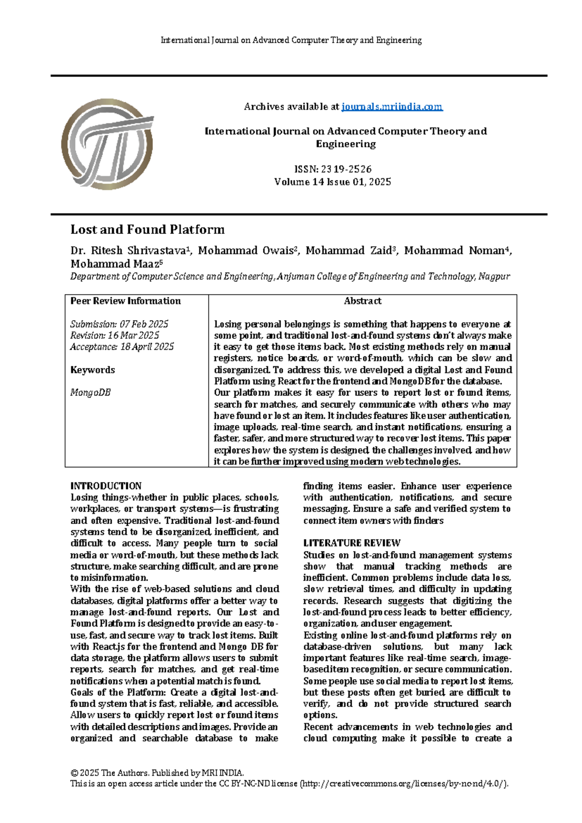 Lost and Found Platform: A Digital Solution for Item Recovery - Studocu