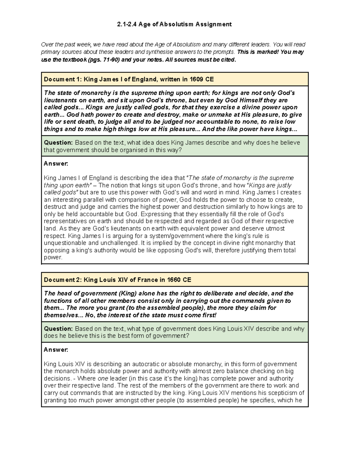 2.1-2.4 Age of Absolutism Assignment Insights - CHY4U Correia - Studocu
