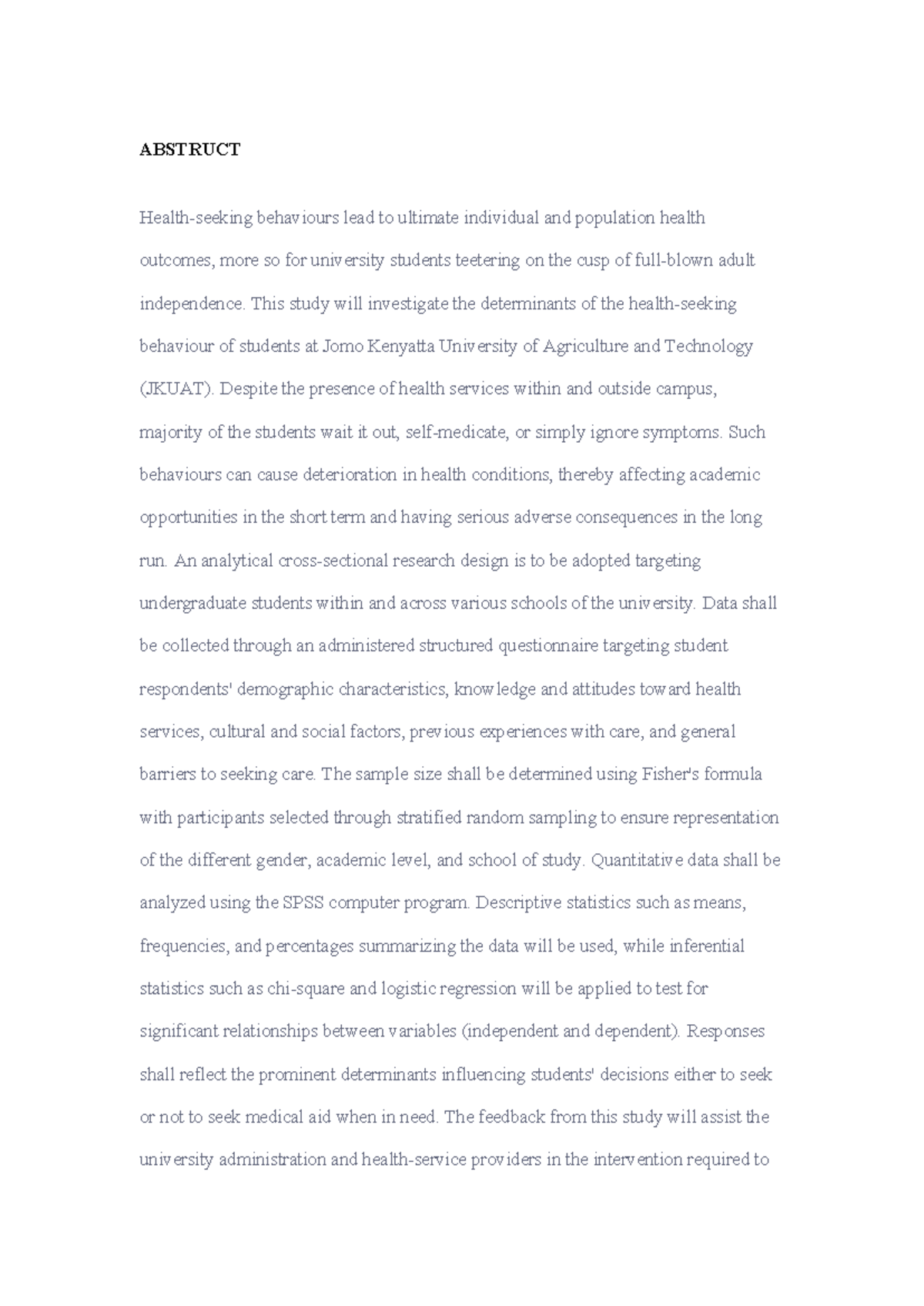 ABSTRUCT: Determinants of Health-Seeking Behaviors in JKUAT Students ...