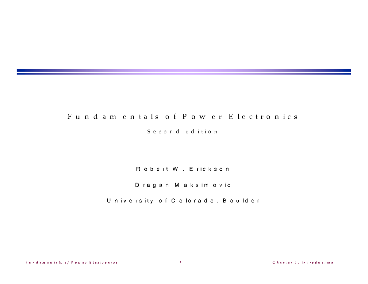 Power Electronics (EE 123) Chapter 1: Introduction to Fundamentals - Studocu