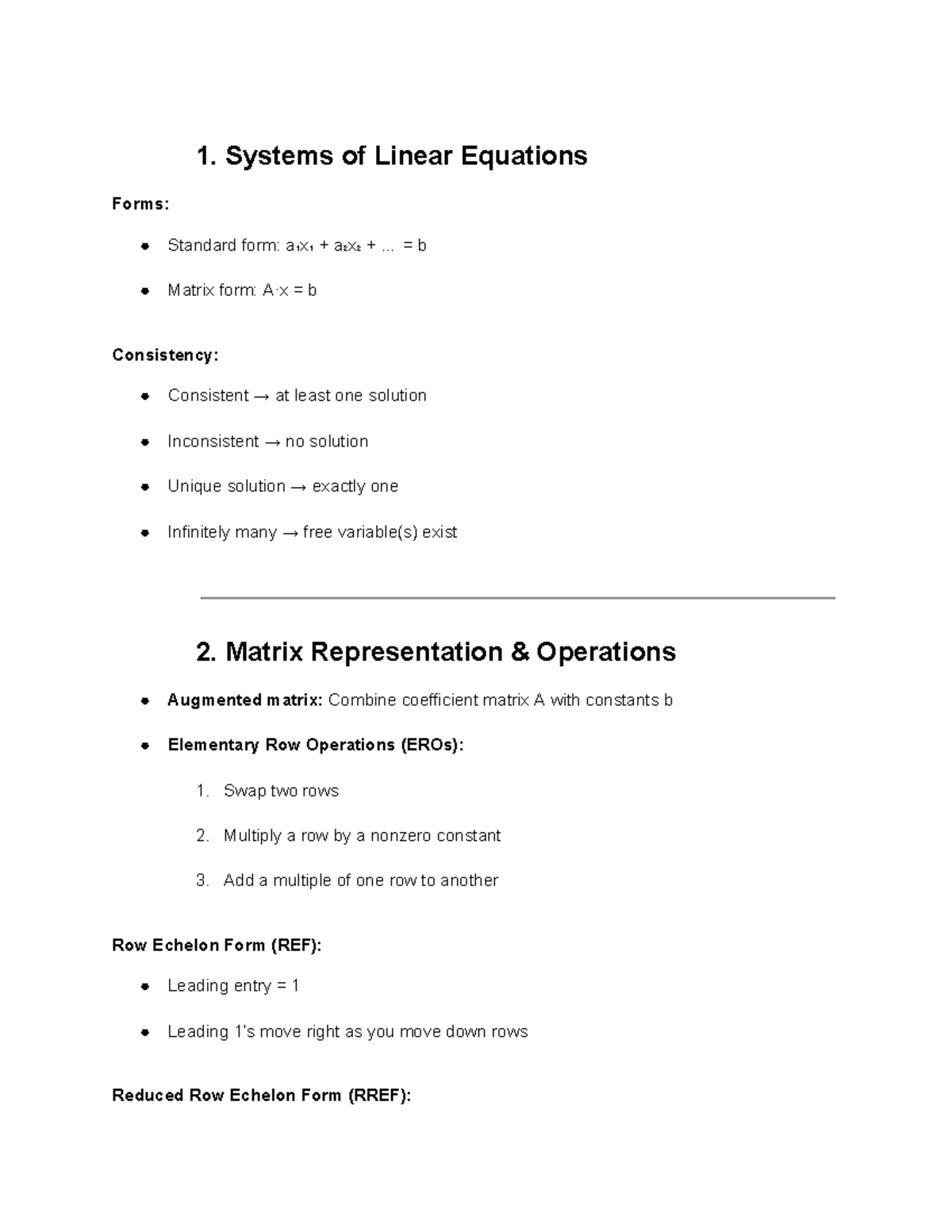 Lin Alg NMM1411 Final Exam Study Notes on Linear Systems & Matrices ...