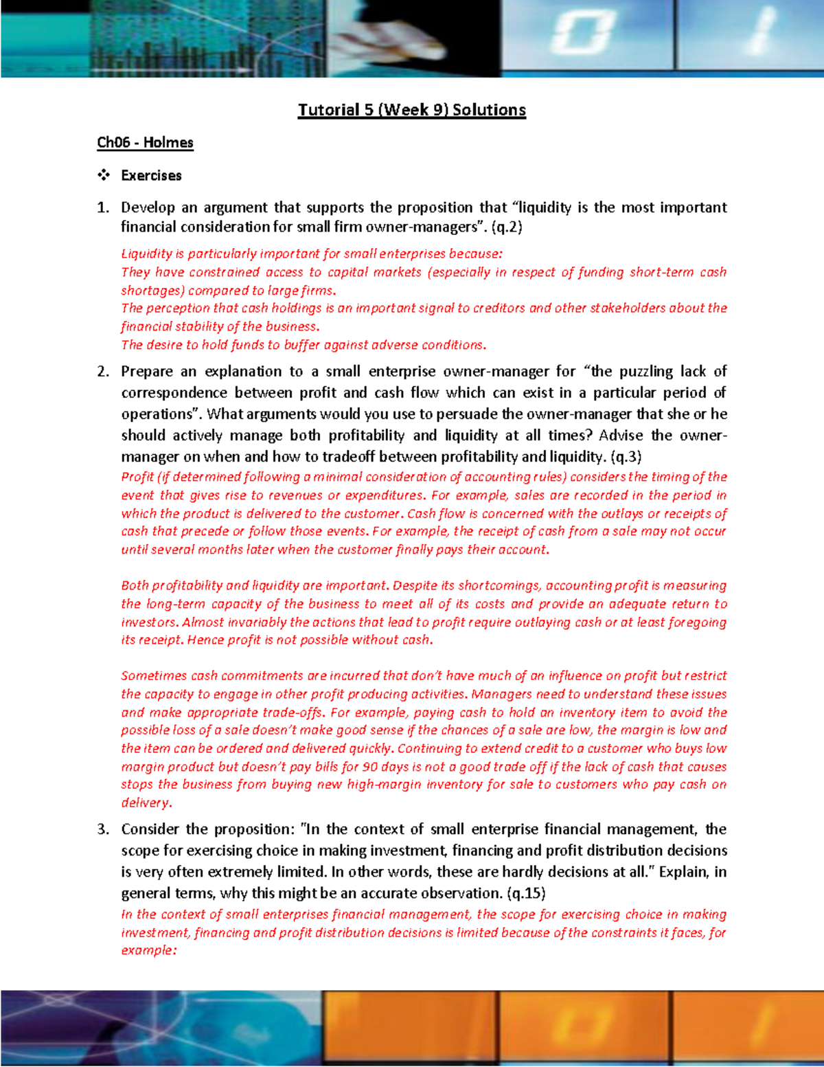 Tutorial 5 Solutions - Tutorial 5 (Week 9) Solutions Ch06 - Holmes ...
