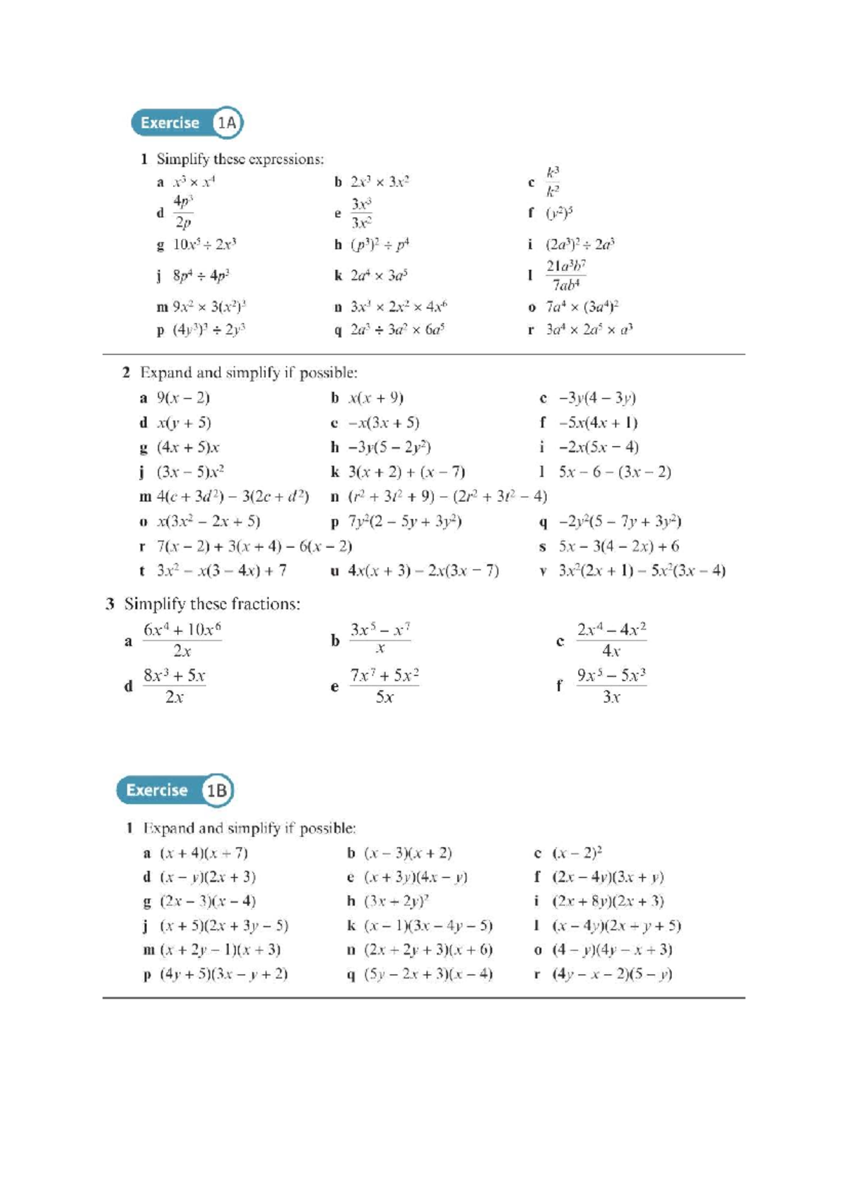 Chapter 1 Pure 1 Math Homework: Exercises on Simplification and ...