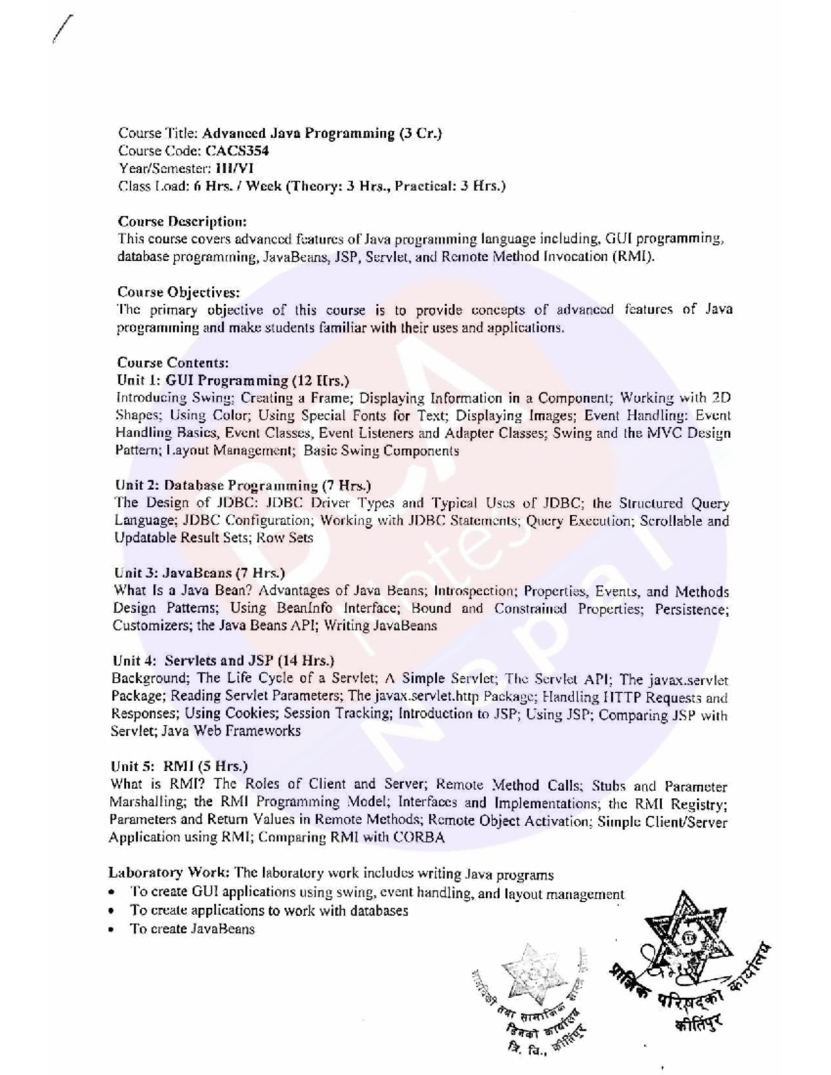 Advanced Java Programming (CACS354) Course Overview and Content - Studocu