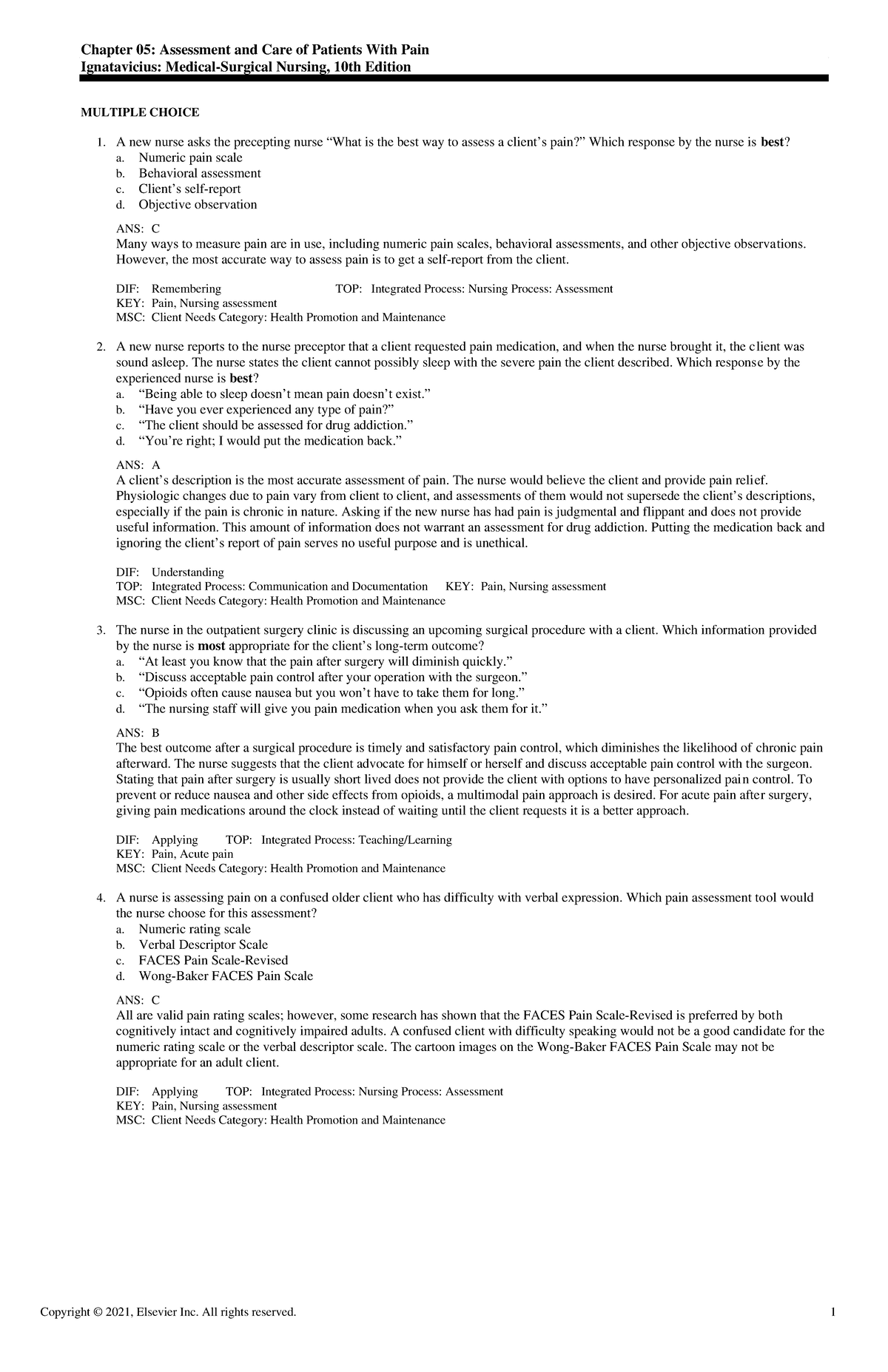 Essentials of Pain Management: Exam View - Chapter 05 (MED-SURG NURSING ...