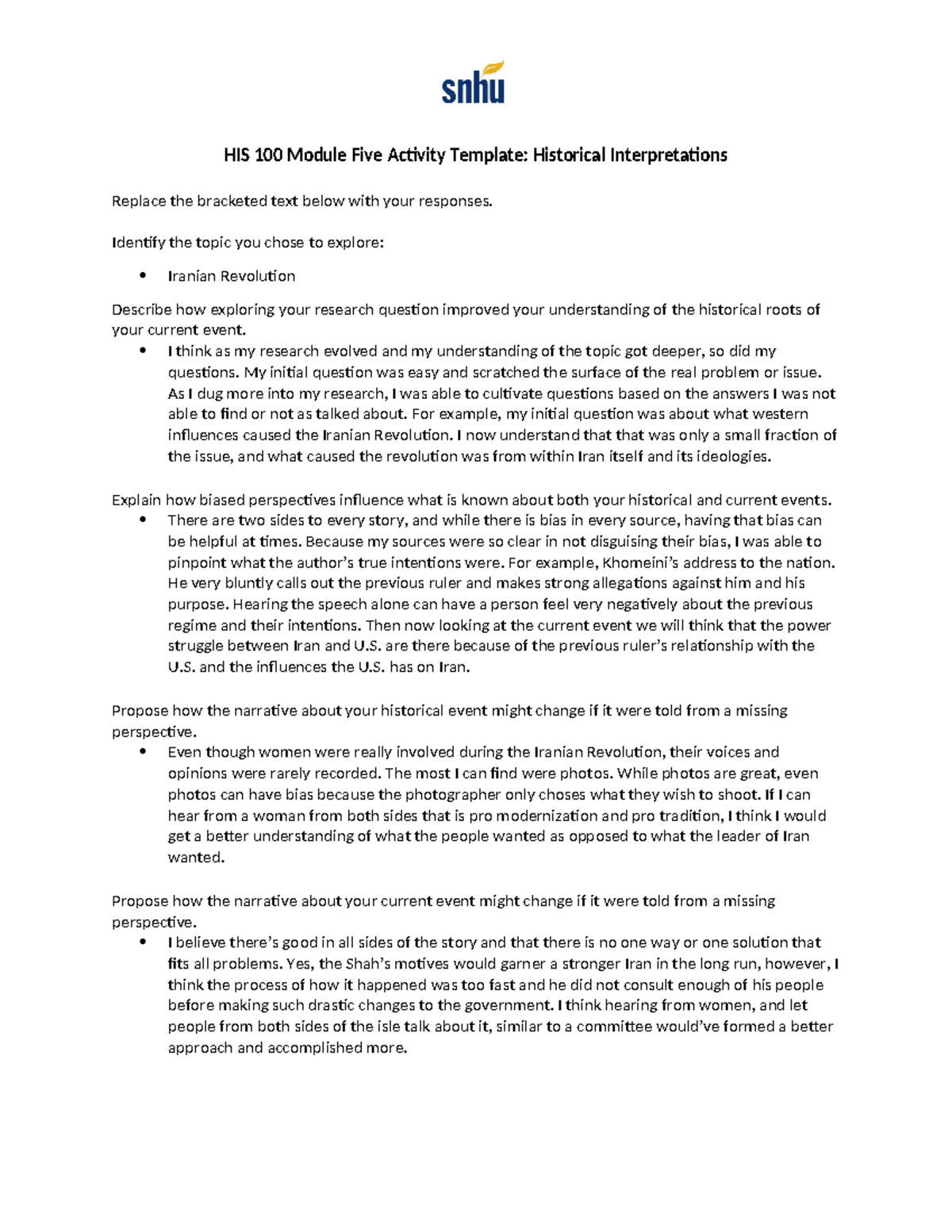 HIS 100 Module Five Activity: Understanding the Iranian Revolution ...