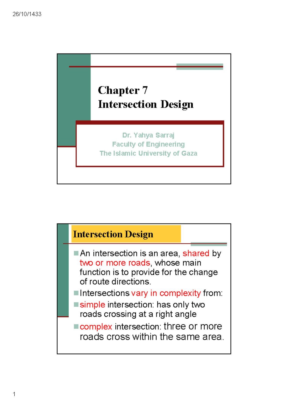 Ch 07 - Intersection Design: Principles & Types of Intersections - Studocu