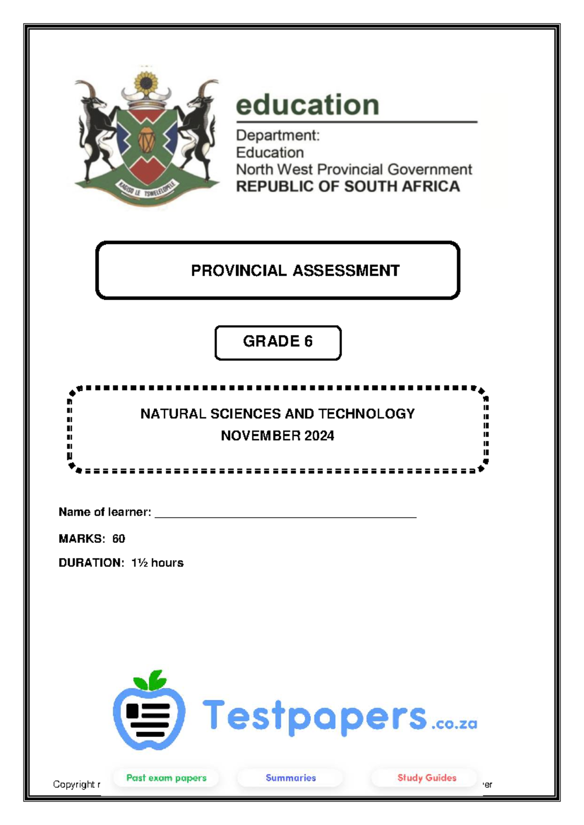 NW 6 Natural Sciences & Technology Assessment QP NOV 2024 - Studocu