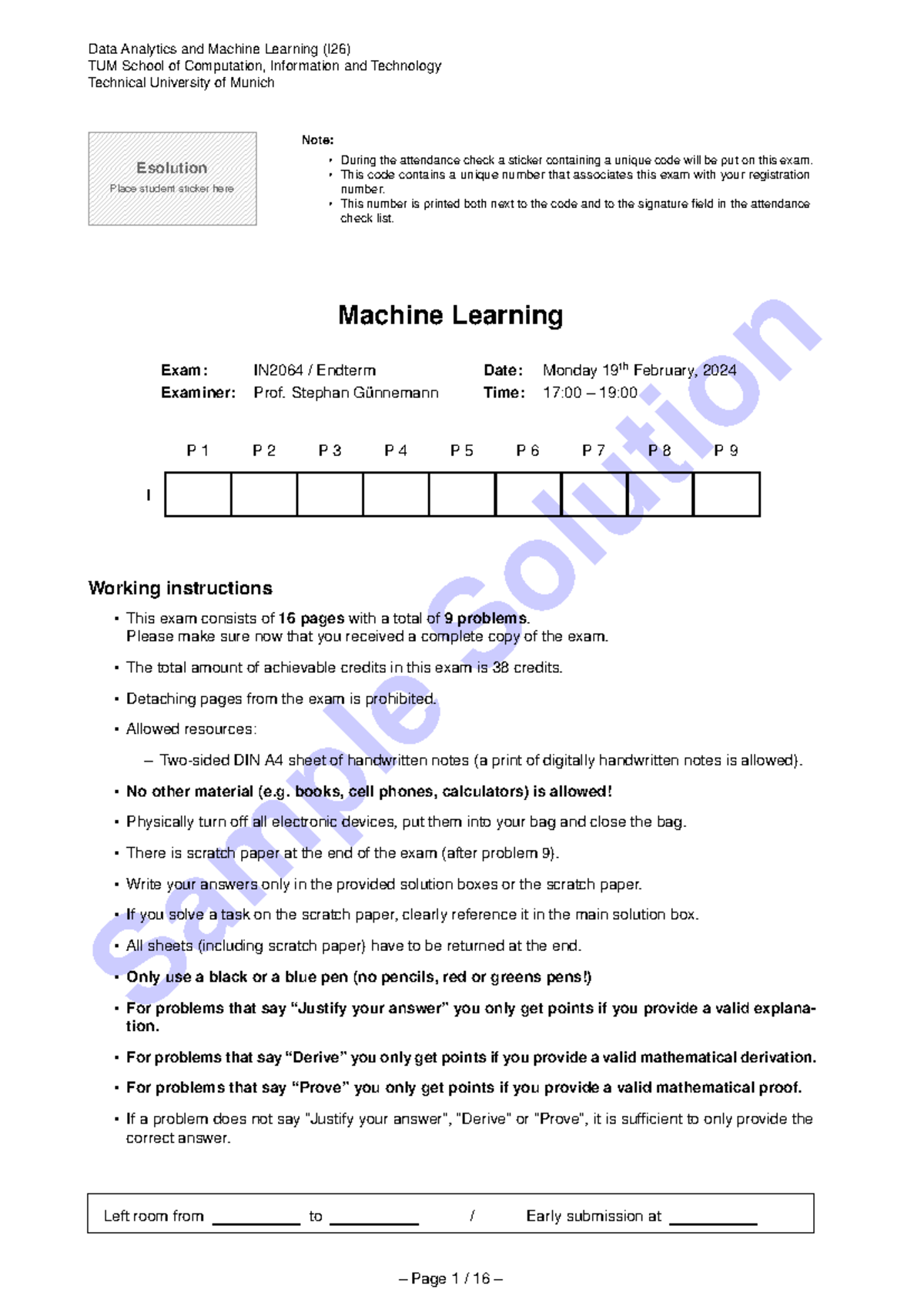 Data Analytics and Machine Learning (I26) Endterm Exam Solutions 2023 ...