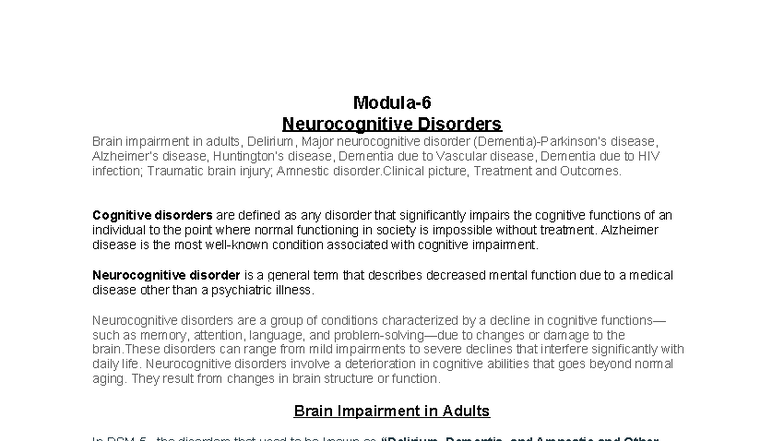 Neurocognitive Disorders: Clinical Insights and Treatment Approaches ...