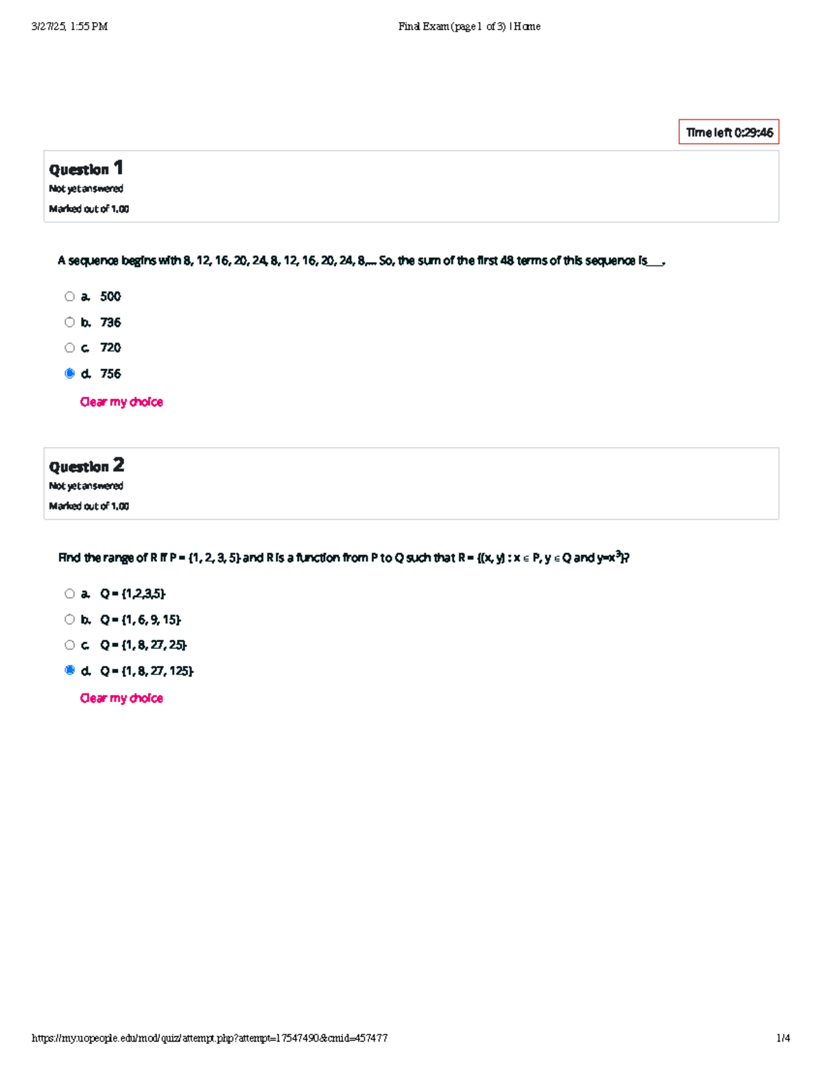 MATH 1302 Final Exam (page 1 of 3) Home - Question 1 Not yet answered ...