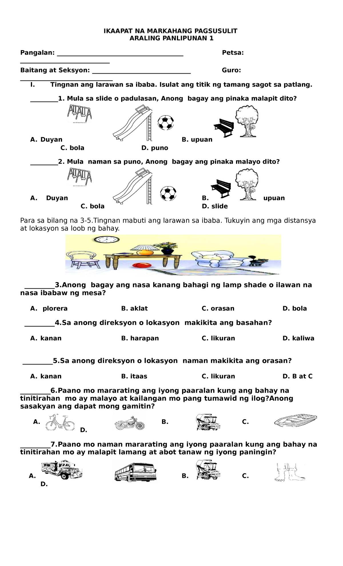 4th Periodical Test In AP - Filipino sa Iba't ibang disiplina - USA ...