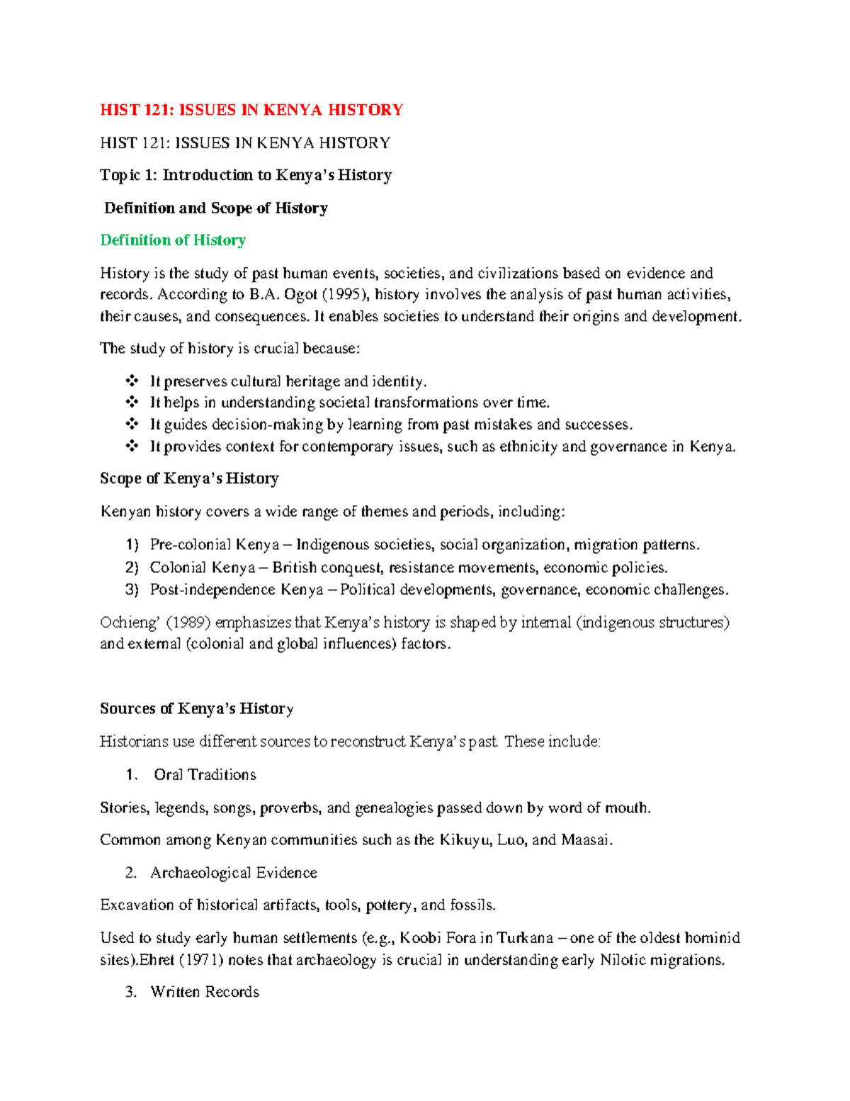HIST 121: Analyzing Key Issues in Kenya's Historical Context - Studocu
