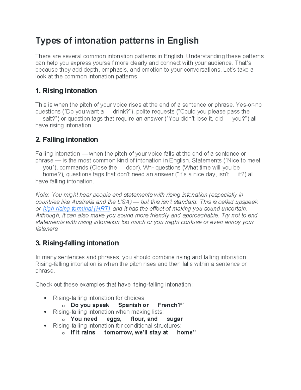 Types of Intonation Patterns in English: A Comprehensive Guide - Studocu