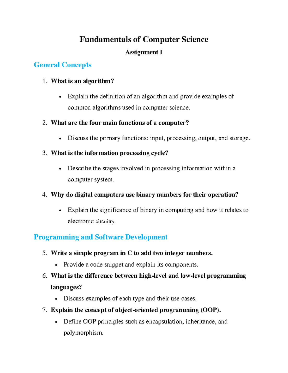 CS101: Fundamentals of Computer Science - Assignment I Overview - Studocu