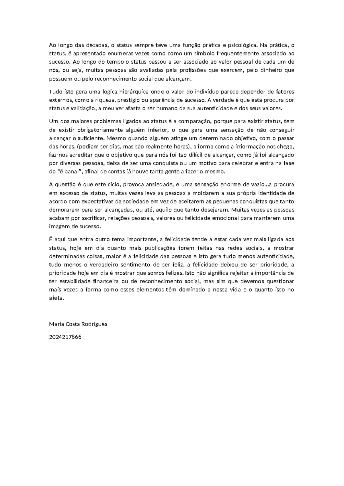 Status e Autenticidade: Reflexões da Primeira Aula - Aulas 2024217866 ...