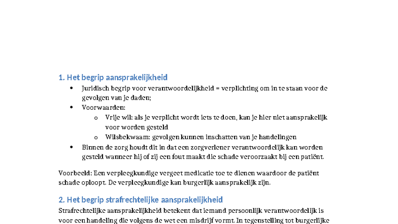 Uitgewerkte Leerdoelen Juridisch Begrip Aansprakelijkheid (JUR 101 ...