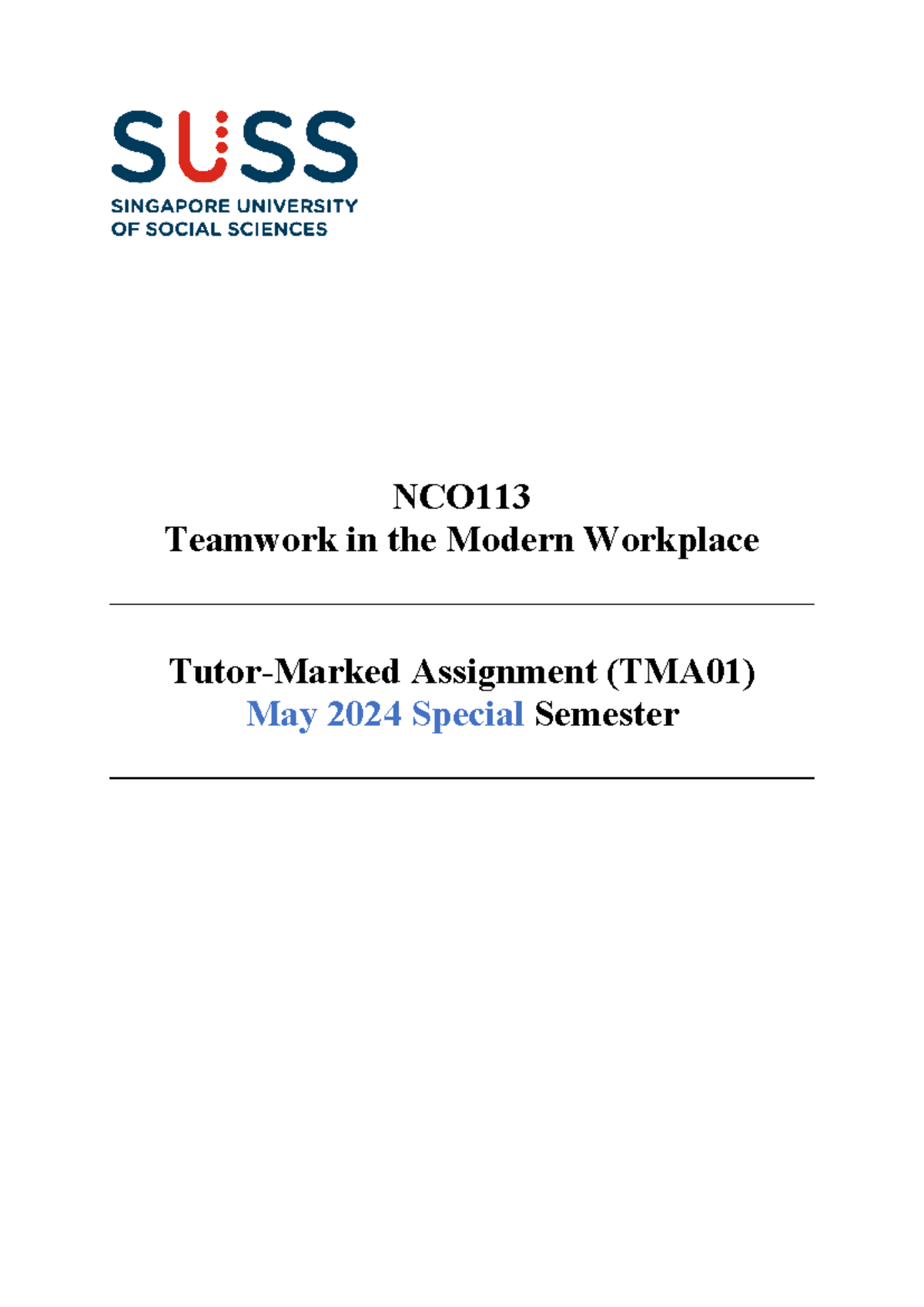 NCO113 TMA01: Teamwork Analysis and Insights - May 2024 - Studocu
