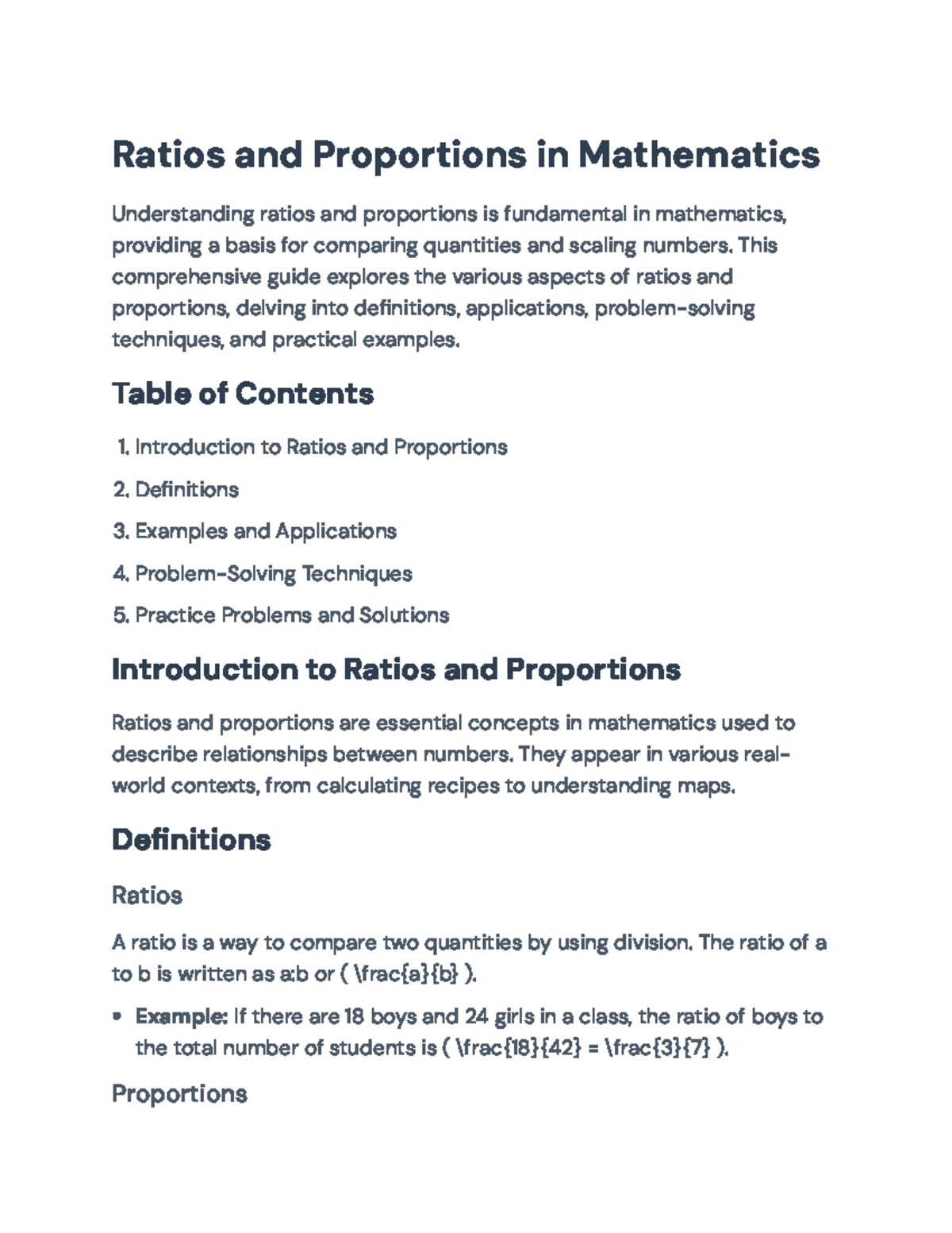 Understanding Ratios and Proportions in Mathematics: A Guide - Ratios and Proportions in ...