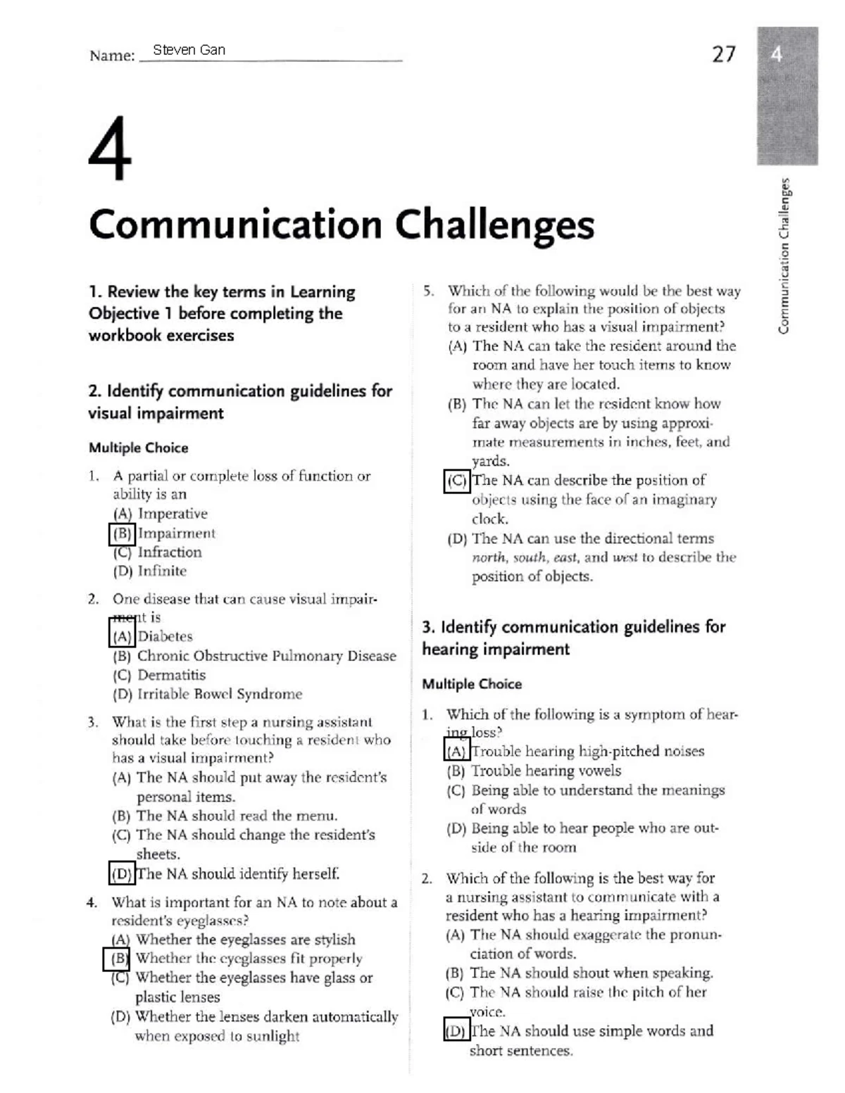 Work Book Exercises Chapter 3 pdf - 3 Name 1 5 7 Communication Skills I ...
