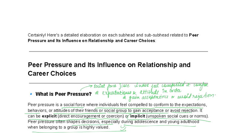 Peer Pressure: Its Impact on Relationships & Career Choices - VAC - Studocu