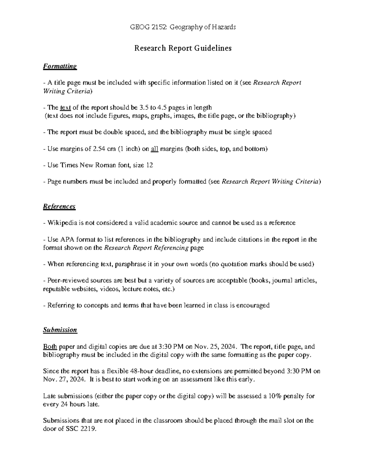 Research Report Guidelines - GEOG 2152: Geography of Hazards Research ...