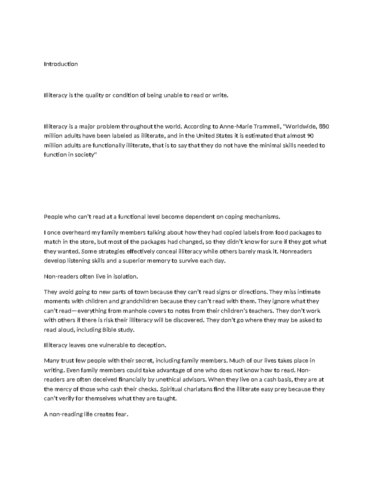 Effects of illiteracy essay - Introduction Illiteracy is the quality or ...