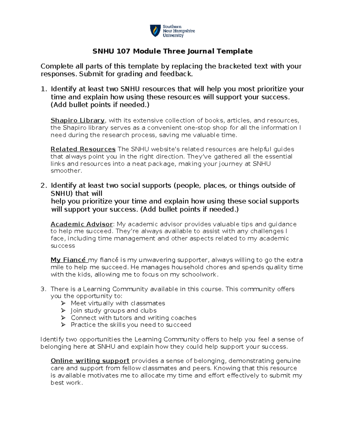 SNHU 107 Module Three Journal Template: Time Management Resources ...