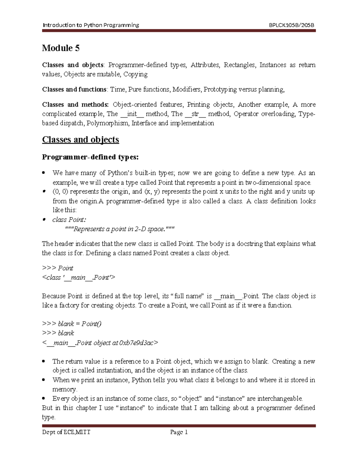 Module 5 Notes: BPLCK205 - Classes, Objects, and OOP Concepts - Studocu