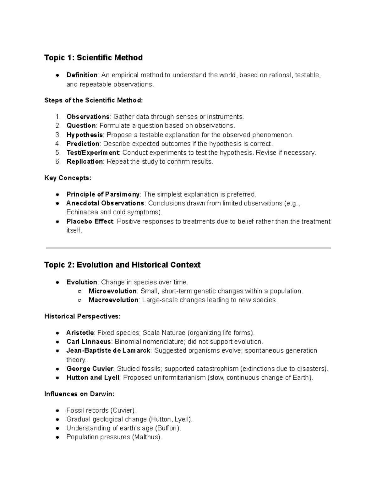 Biology 108 Midterm Study Guide: Scientific Method & Evolution - Studocu