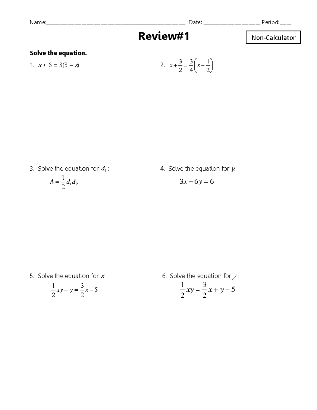 Review 1 - Algebra Assignments: Solve Equations & Graphs - Studocu