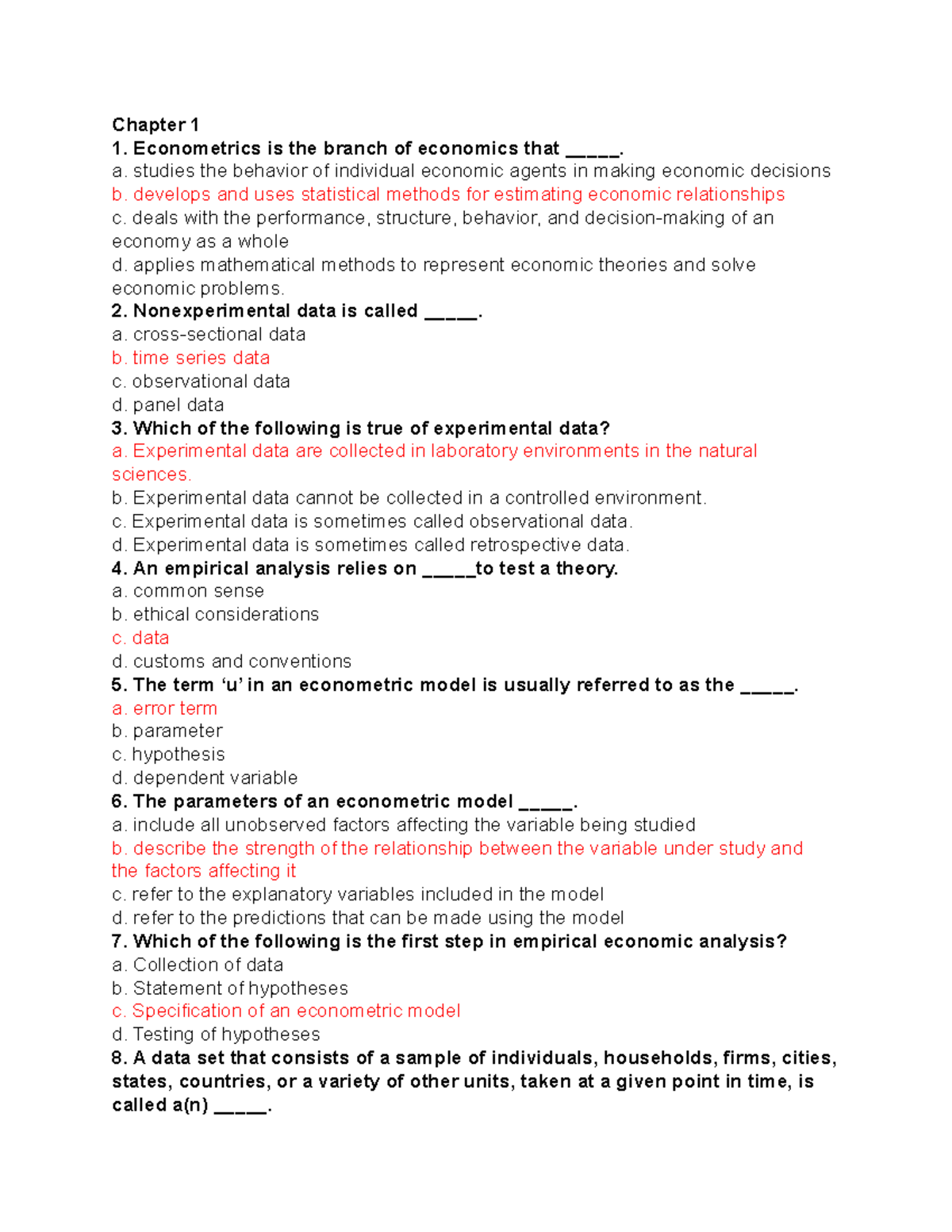 Quiz on Econometrics Concepts and Data Types (ECO 101) - Studocu