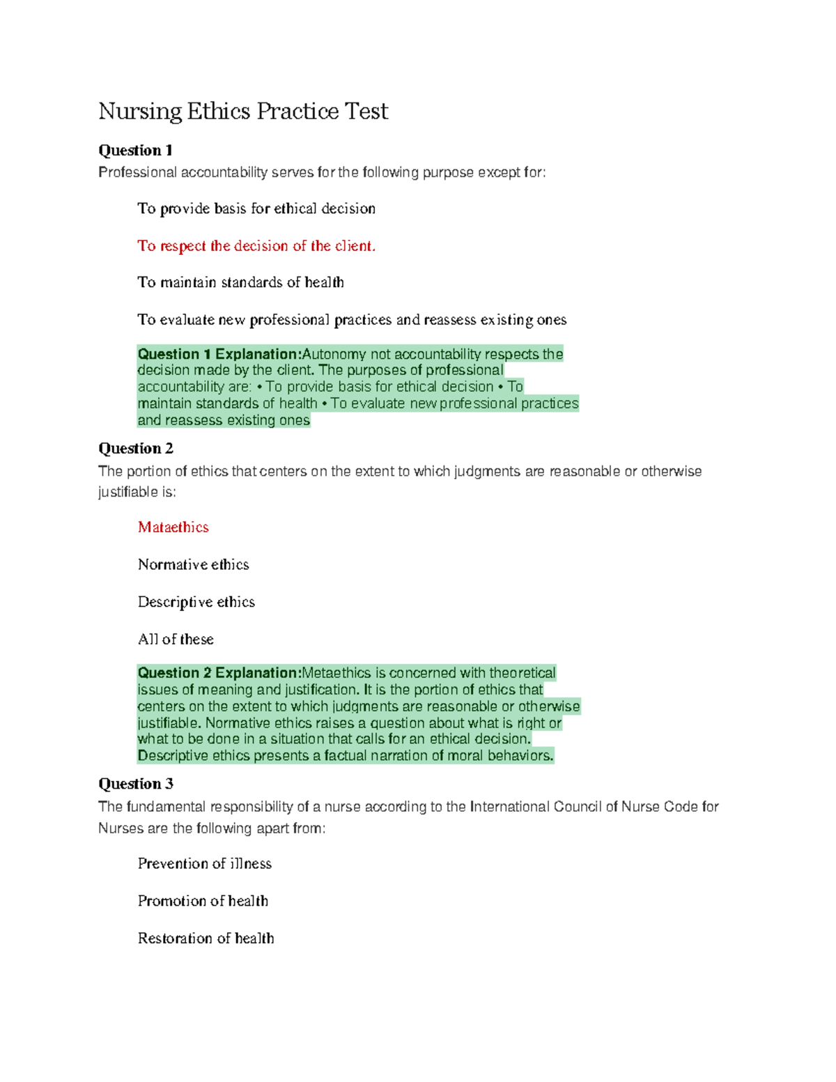 NUR 184832641 Nursing Ethics Practice Test Questions and Explanations ...