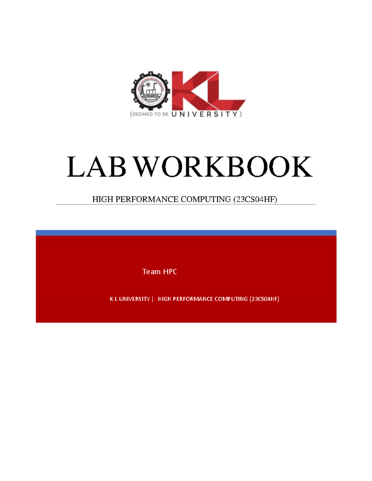 HPC Lab Workbook (23CS04HF) - High Performance Computing Exercises - Studocu