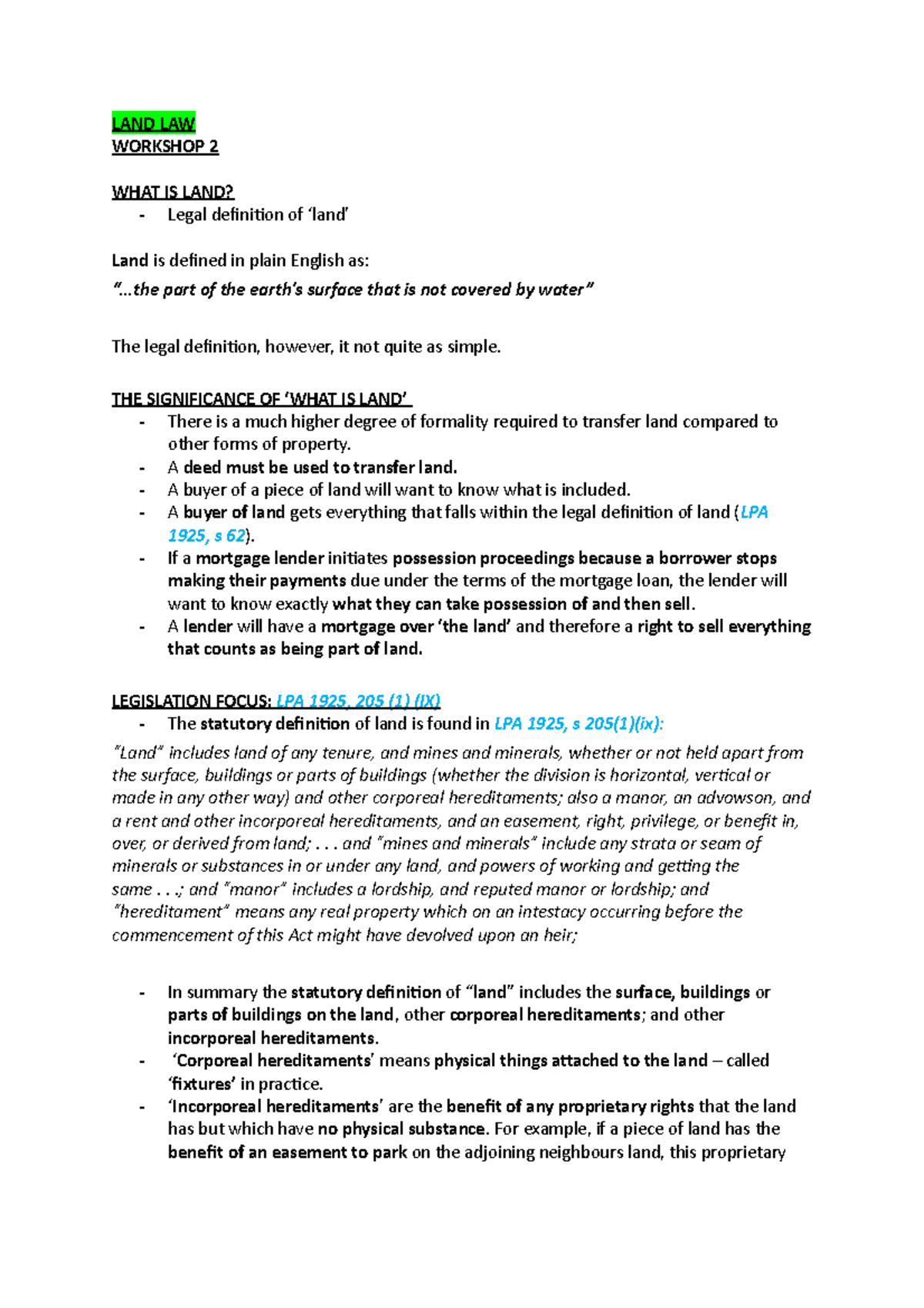 WHAT IS LAND - Land Definition - LAND LAW WORKSHOP 2 WHAT IS LAND ...