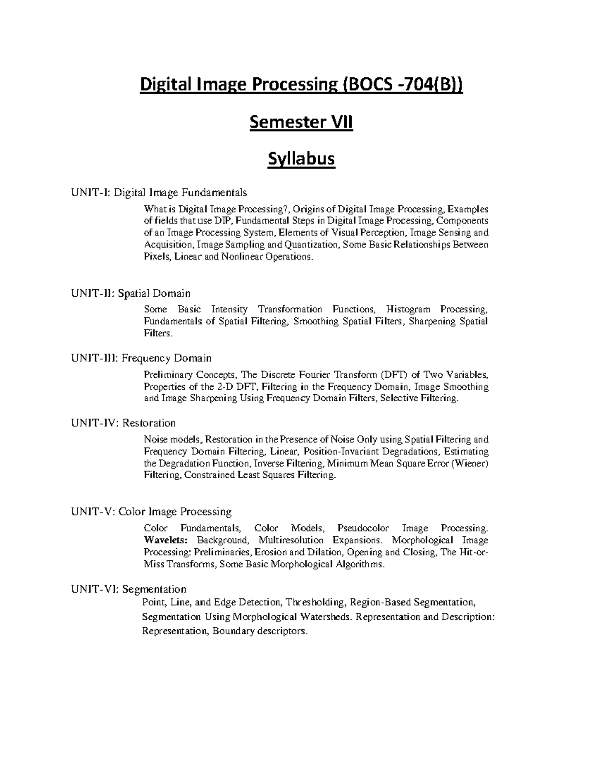 DIP - Unit 1 - Digital Image Fundamentals - Notes (BOCS - 704(B)) - Studocu