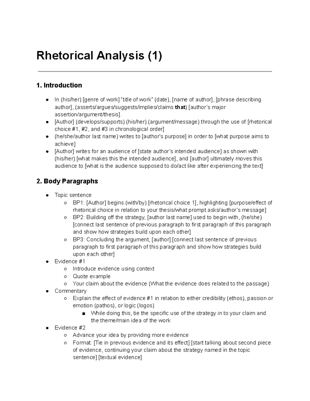 Rhetorical Analysis template - Google Docs - Rhetorical Analysis (1) 1 ...
