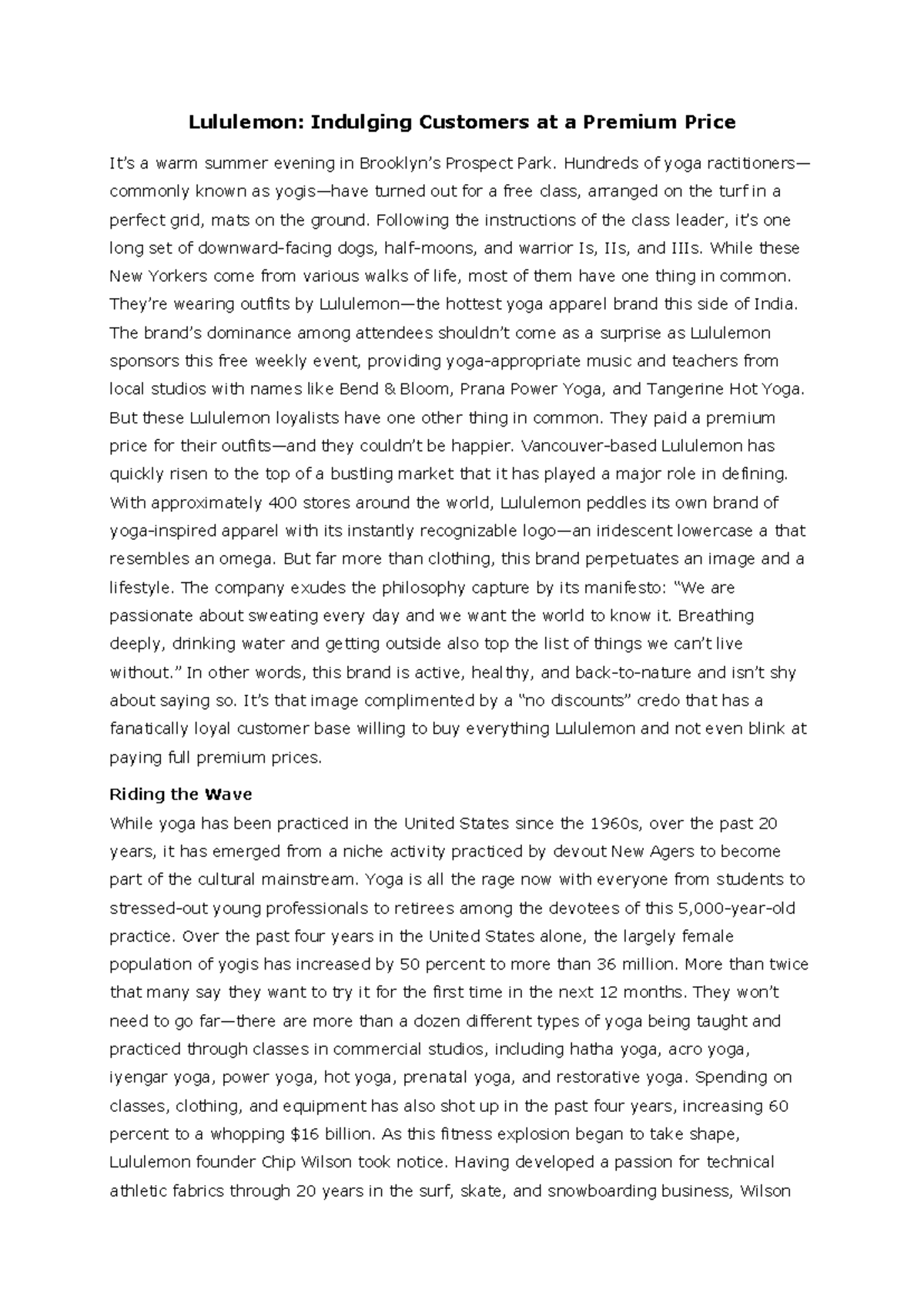 Lululemon Case Study - Exam Questions & Market Segmentation Insights ...