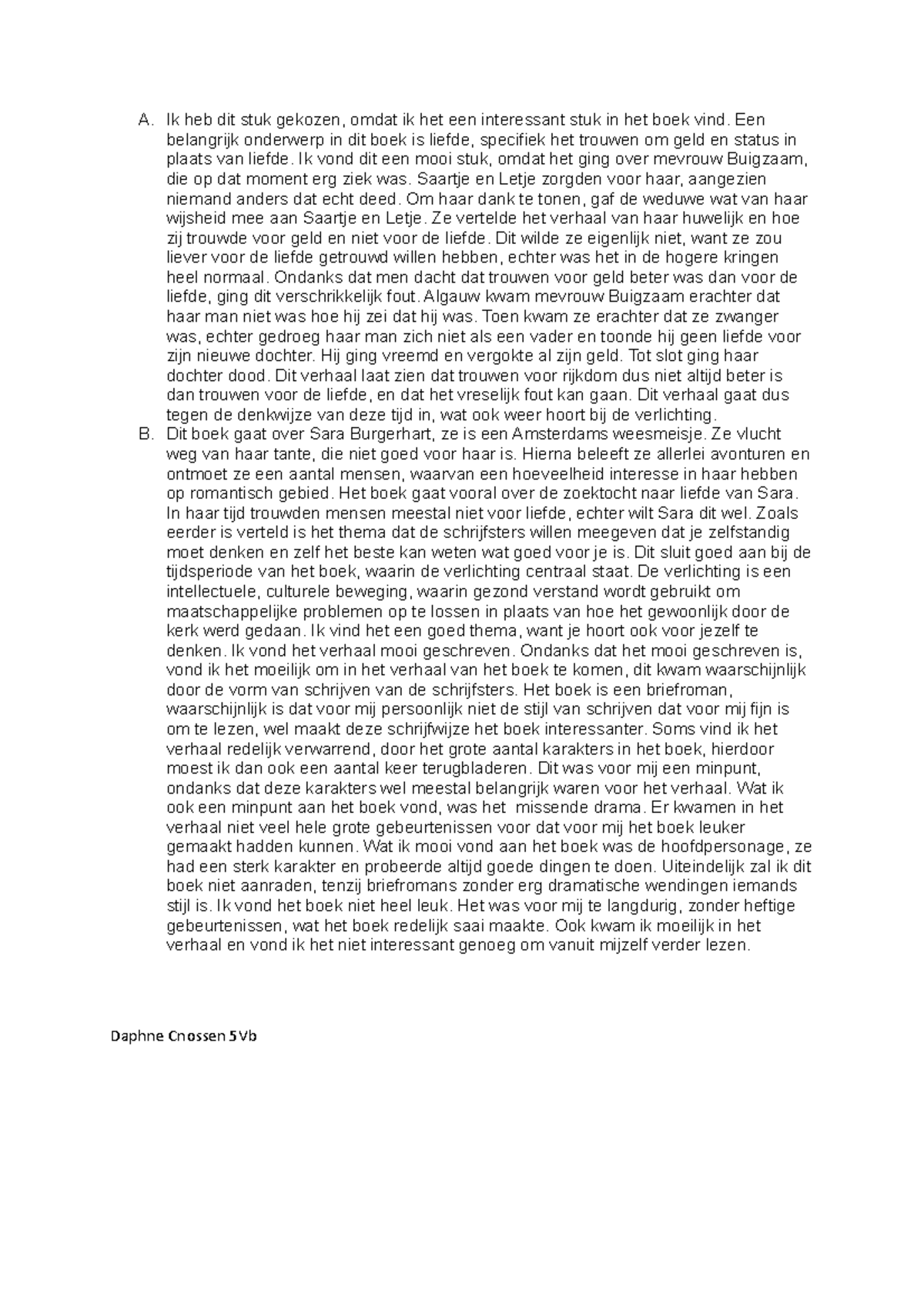 Sara Burgerhart Boek Verslag 6: Analyse van Thema's en Stijl - Studeersnel