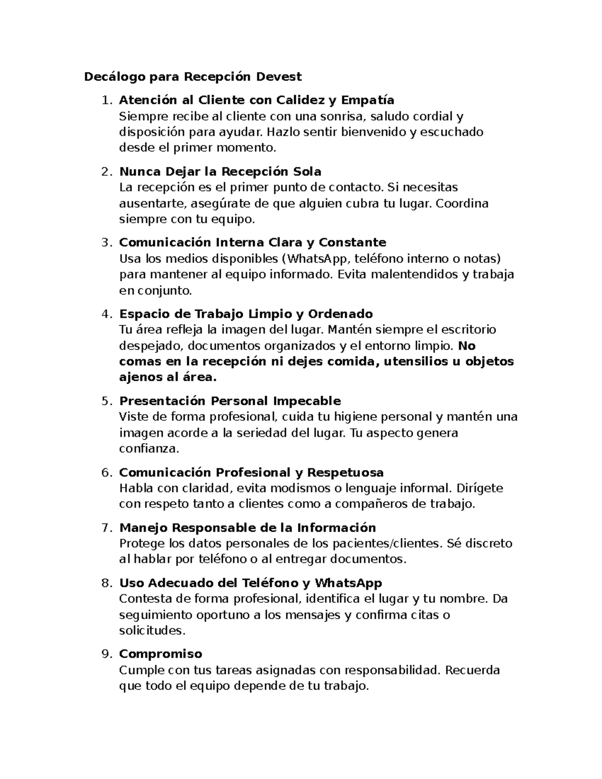 Decálogo de Buenas Prácticas para Recepción Devest - Studocu