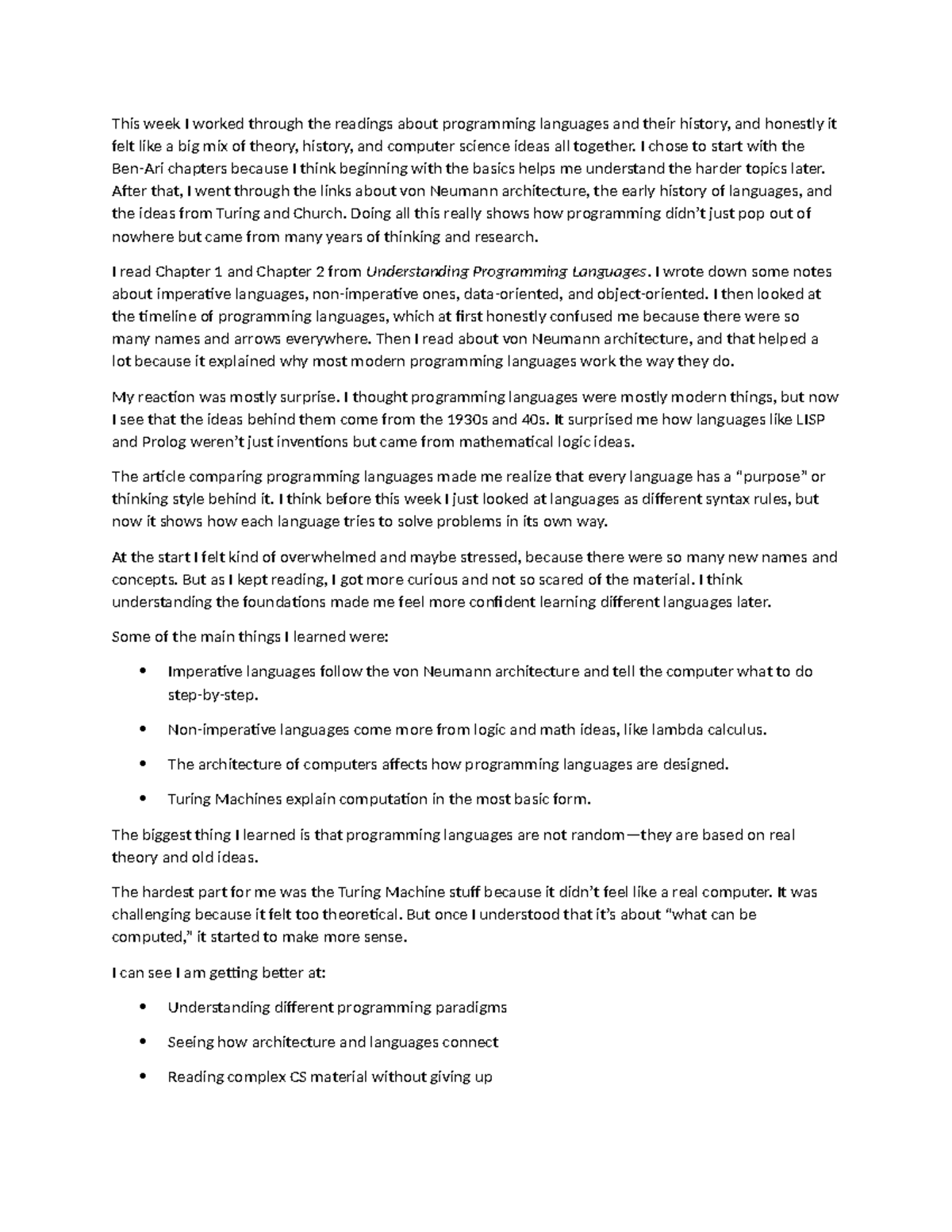 CS 4402 Learning Journal: Exploring Programming Languages and Their ...