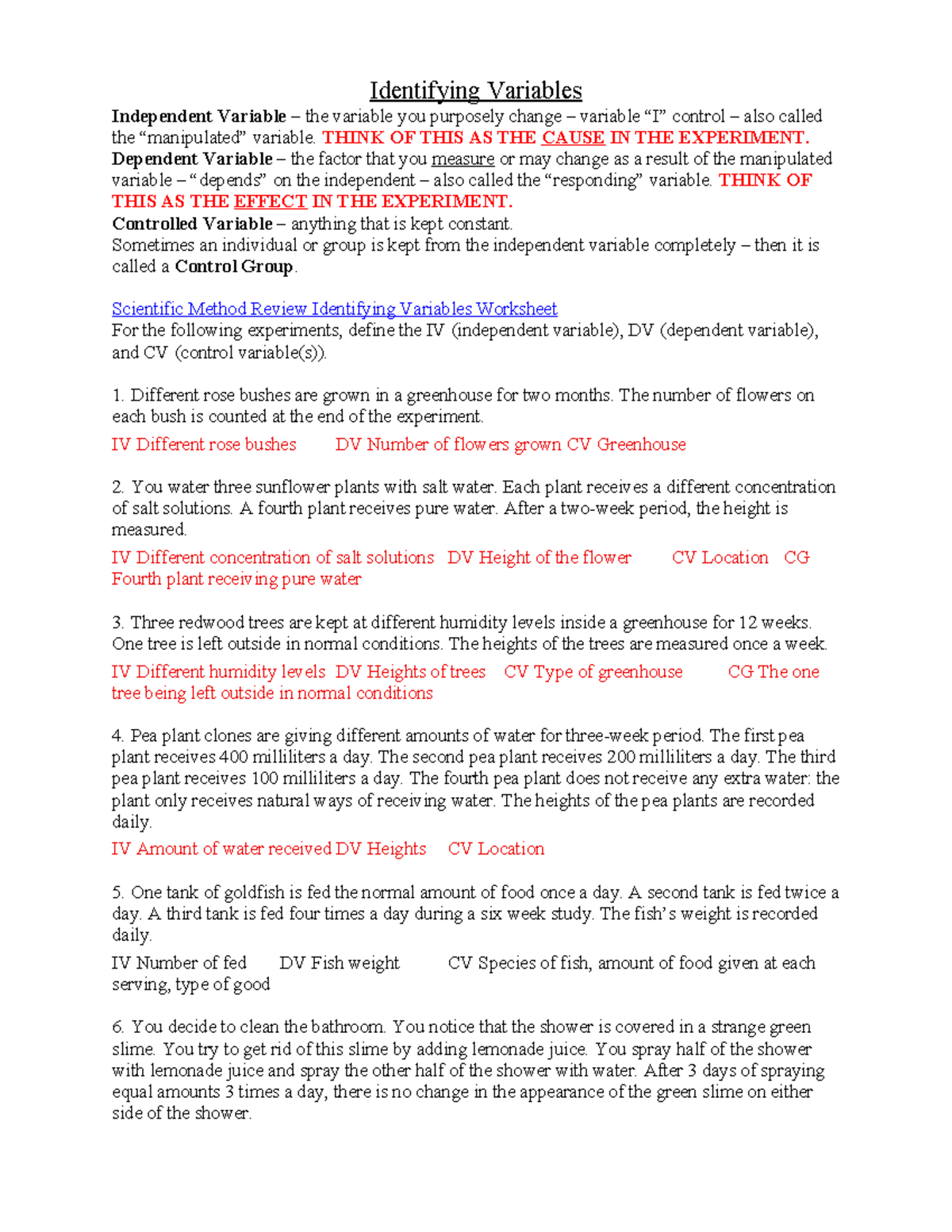 Identifying Variables: IV, DV, and CV Analysis Worksheet - Studocu