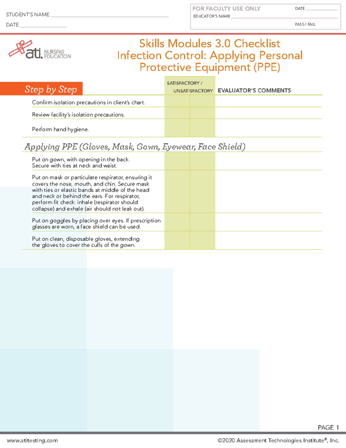 Skills Checklist for Infection Control: Applying PPE in Nursing ...