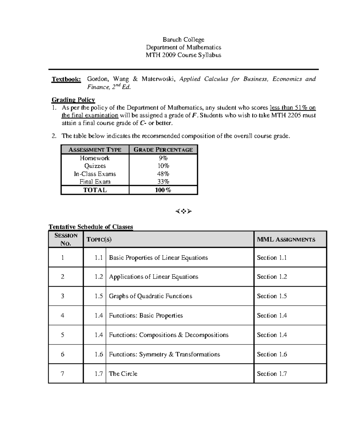 MTH 2009 - Course Syllabus and Final Exam Guidelines - Studocu