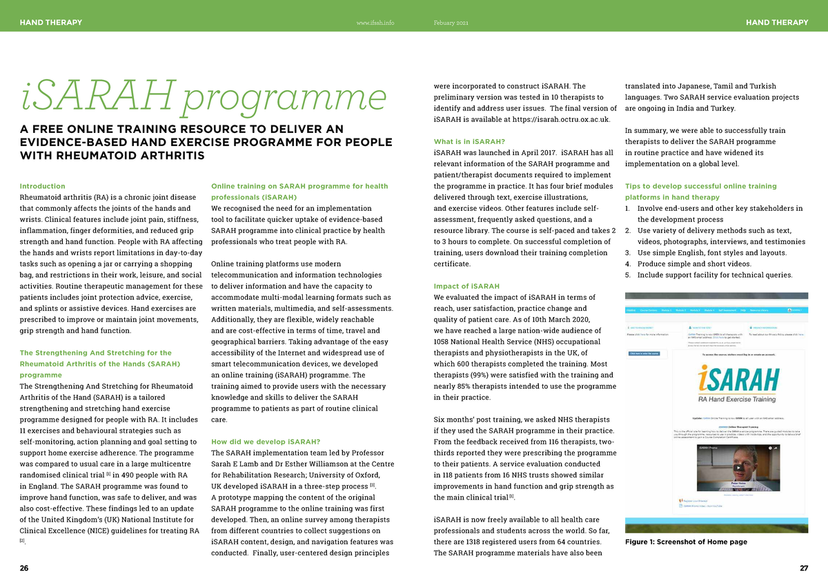 iSARAH Programme: Online Training for Hand Therapy in RA Management ...